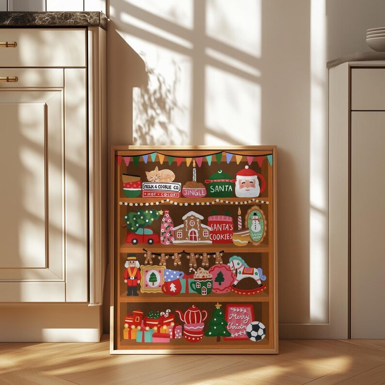 Cozy Christmas Shelf Print: Holiday Home Decor Wall Art - Etsy
