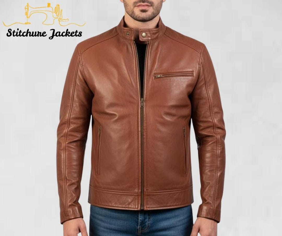 Men's Brown Biker Leather Jacket – Ionic Style Motorcycle Riding Jacket ...