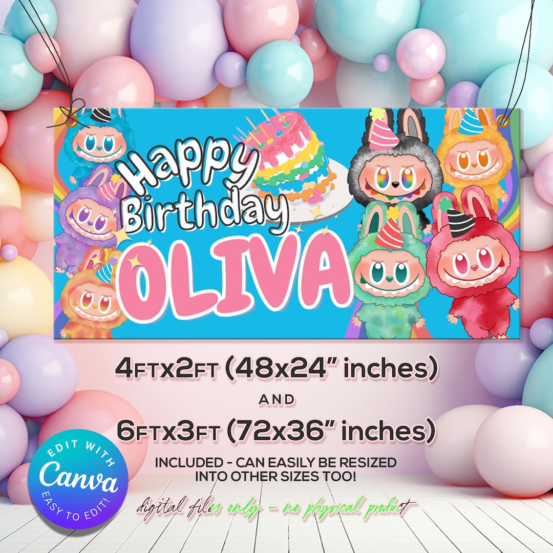 Labubu Birthday Banner, Personalized La Bubu Backdrop, Popmart the ...