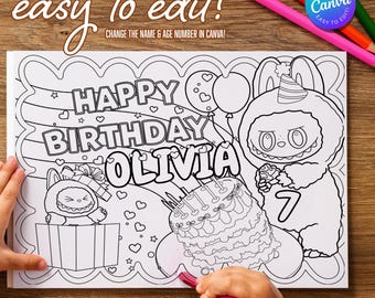 Labubu Birthday Coloring Page - Etsy