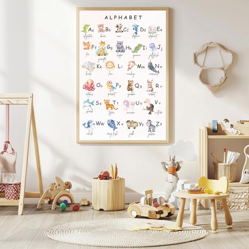 Animal ABC Poster: Kids Alphabet Wall Art - Nursery & Playroom Decor ...