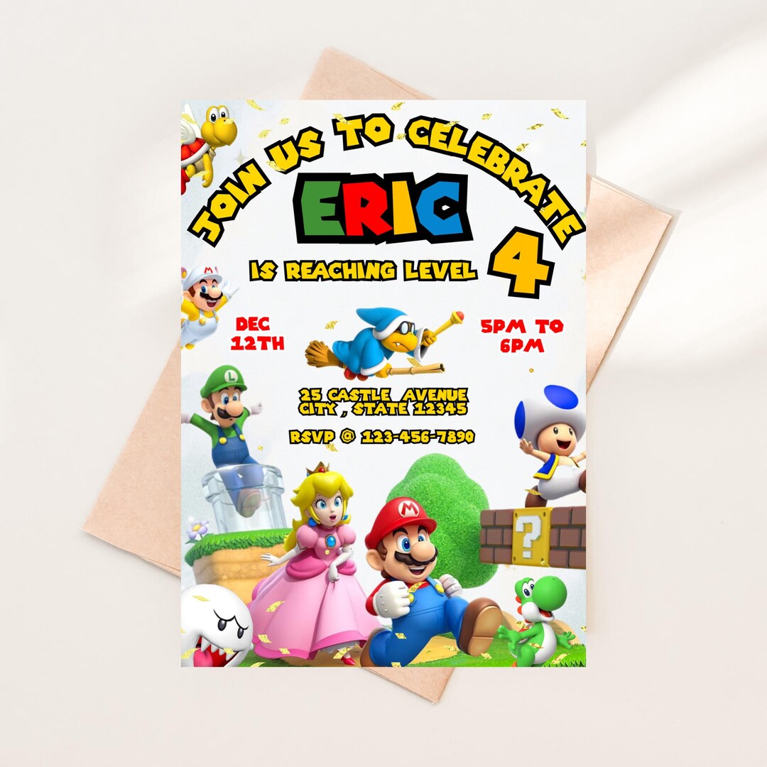 Super Mario Birthday Invitation | Level up Party (digital Download) - Etsy
