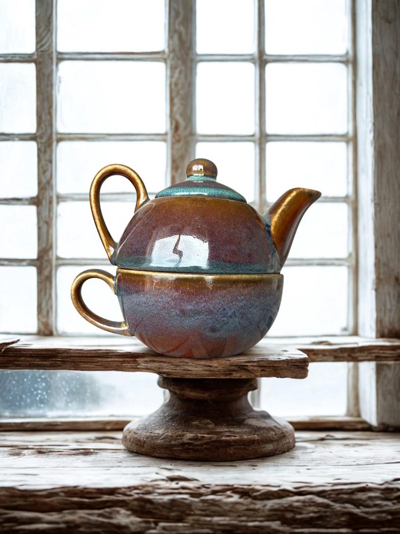 Handcrafted Ceramic Tea Set: Aurora Glaze Teapot & Cup - Fursat Ke Pal ...