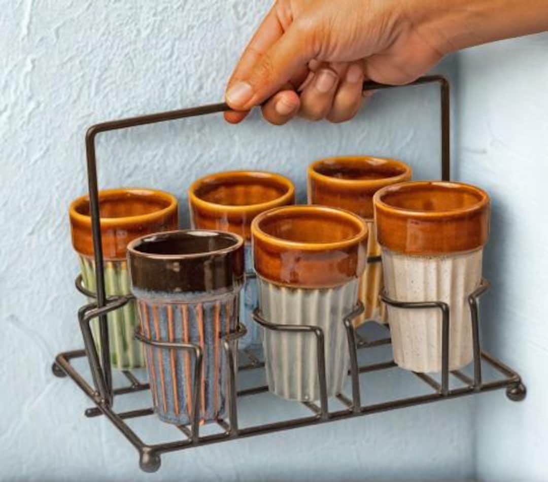 Handcrafted Ceramic Kulhad Set With Metal Stand – 7 Pieces - Etsy