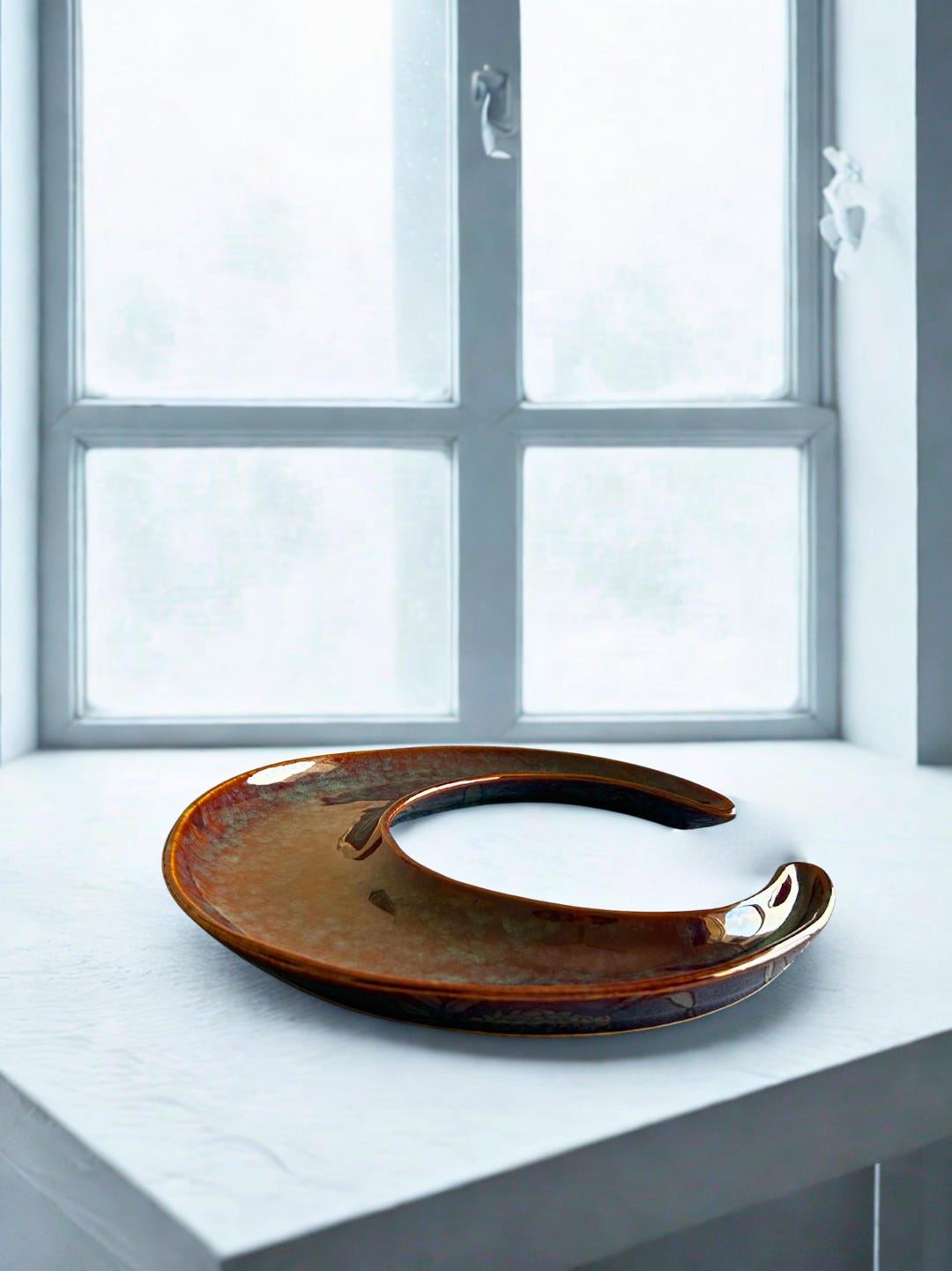 Crescent Moon Ceramic Platter – Rustic Brown Glaze | Handcrafted ...
