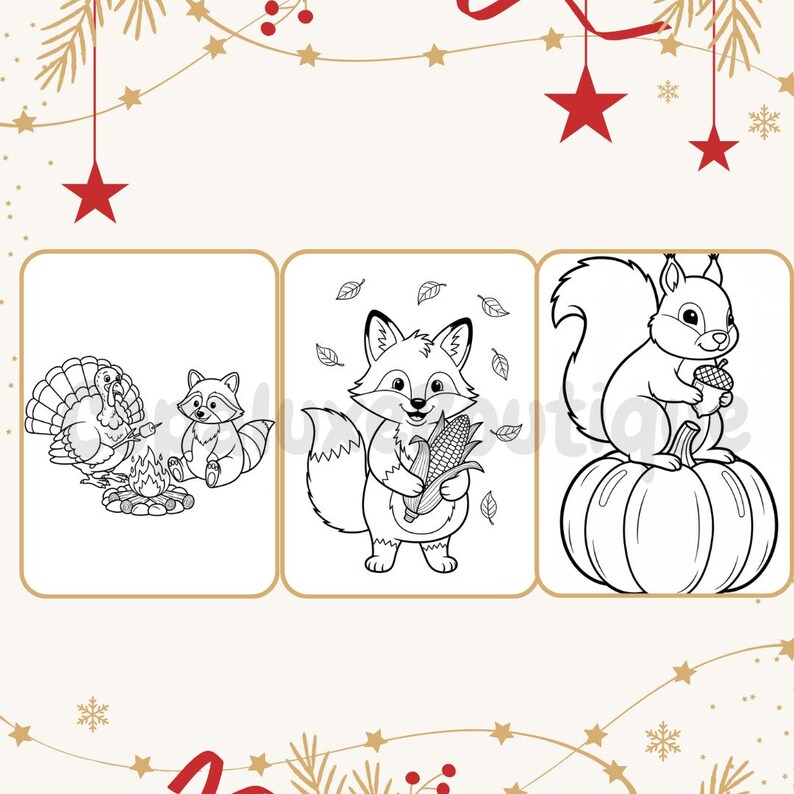 Woodland Thanksgiving Coloring Pages | Cute Fox, Bear, and Turkey ...