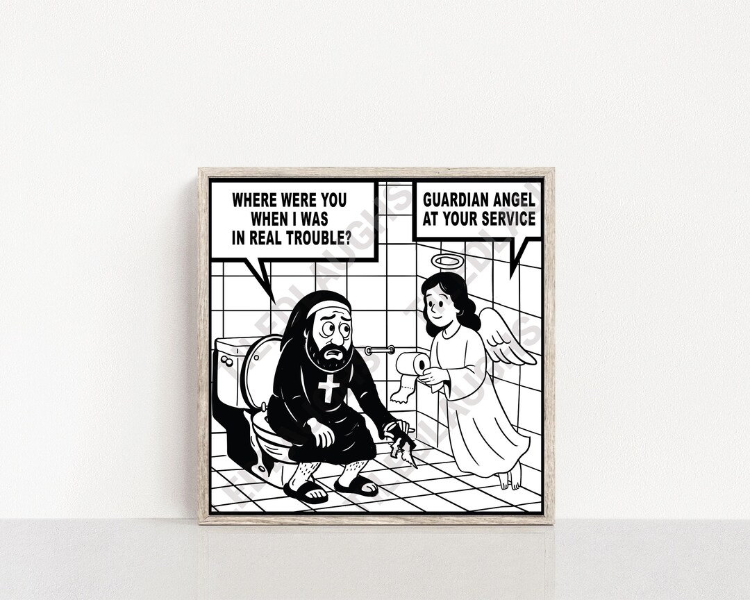 Funny Monk Bathroom Art: Guardian Angel Cartoon (digital Download) - Etsy