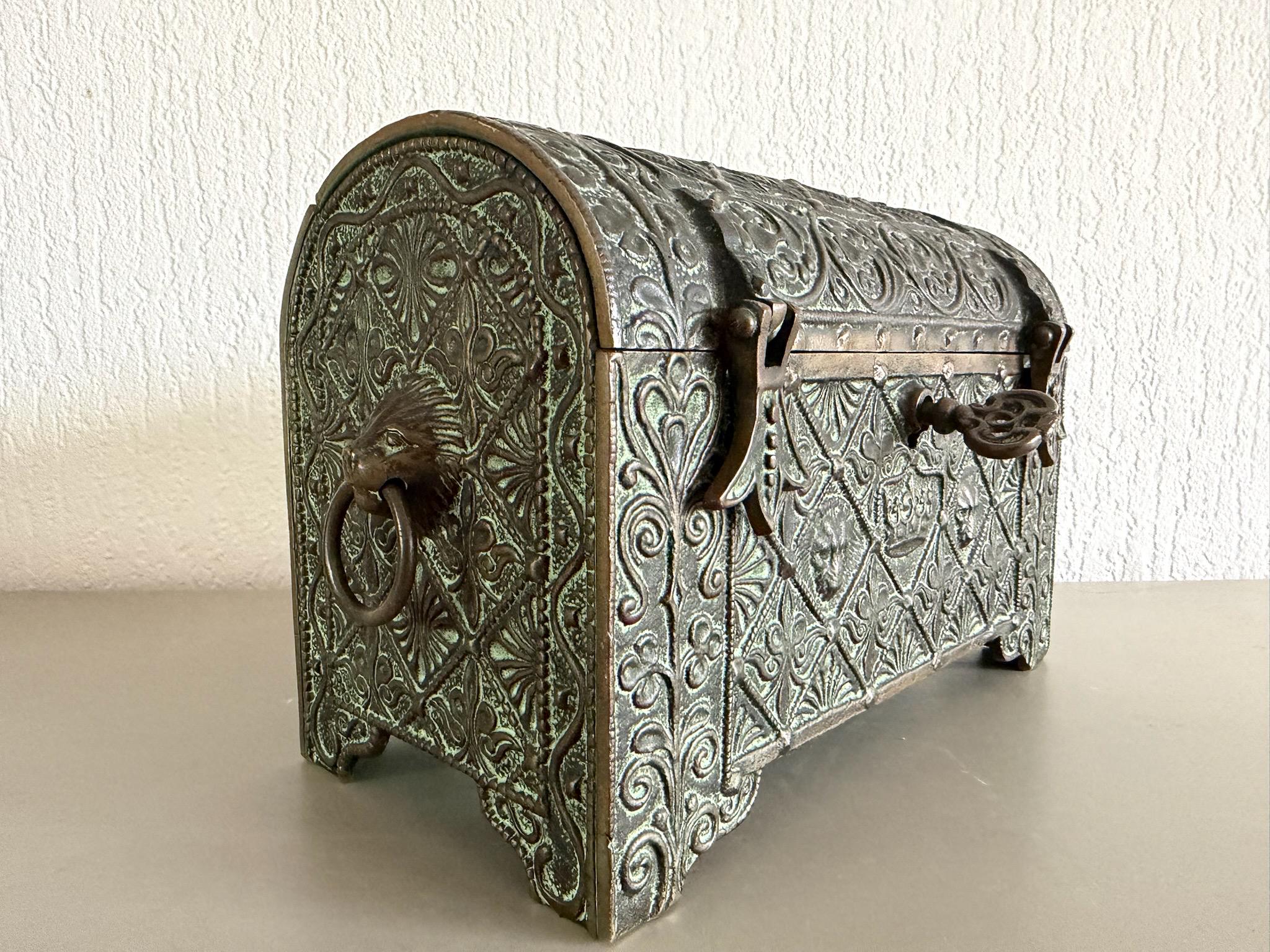 French Bronze Gothic Casket – Medieval Revival Jewelry Box, Signed M ...
