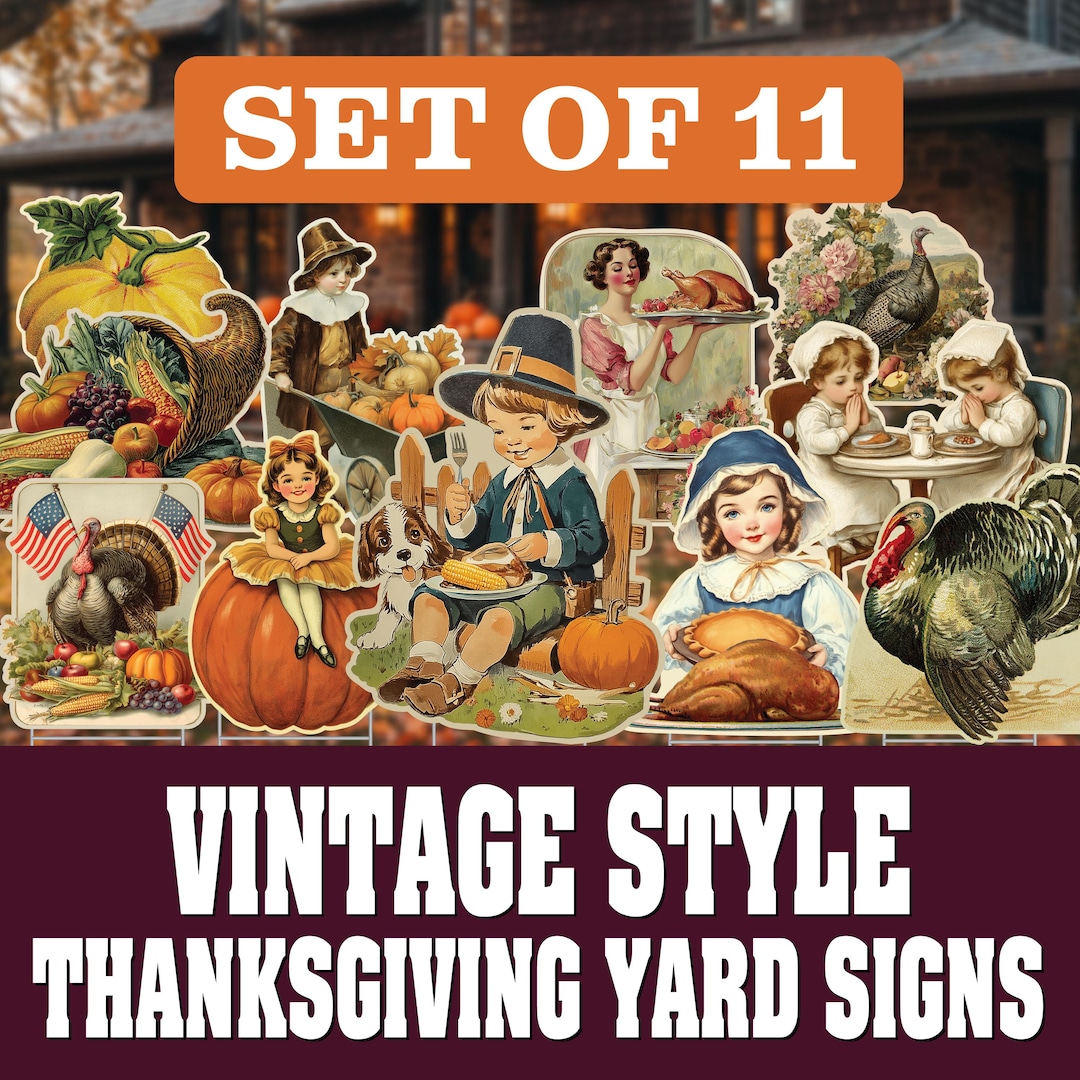 Vintage Style Thanksgiving Yard Sign Set - Victorian Retro Outdoor ...