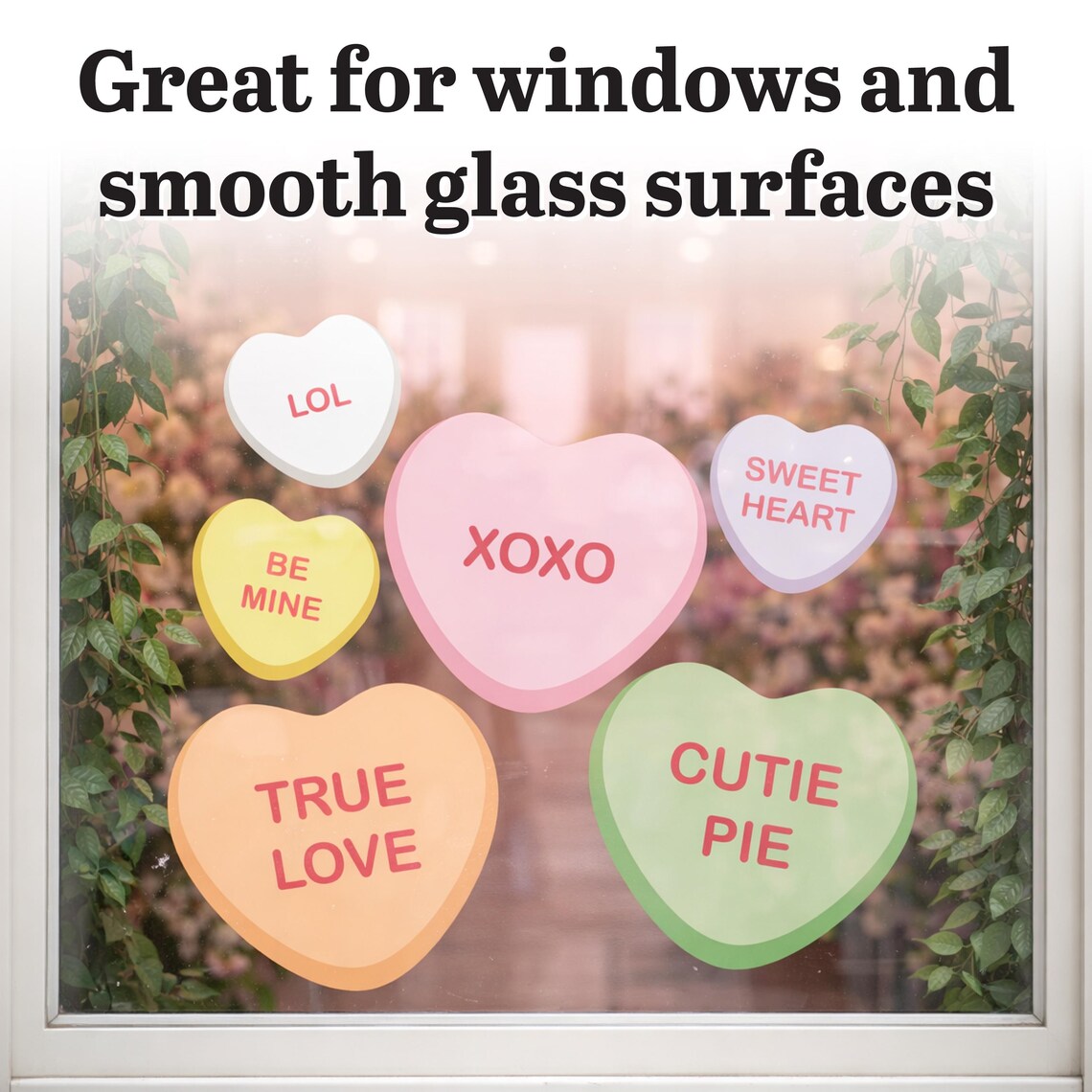 Conversation Hearts Window Decoration Set – Removable Vinyl Decals for ...