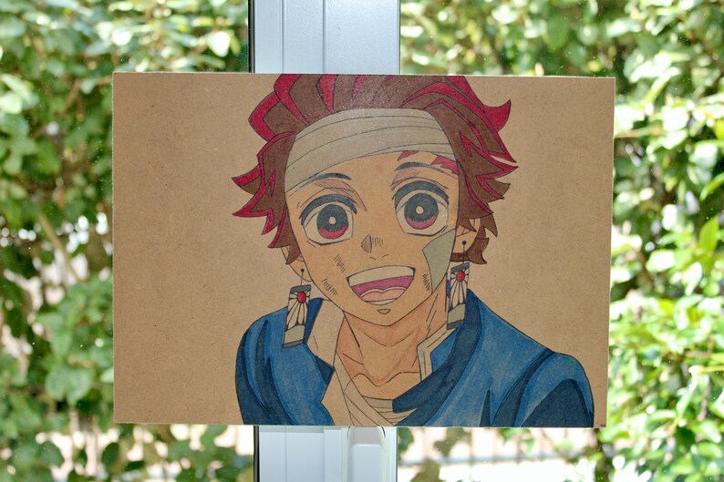Handmade Wooden Cardboard Wall Art Depicting Tanjiro Kamado - Etsy