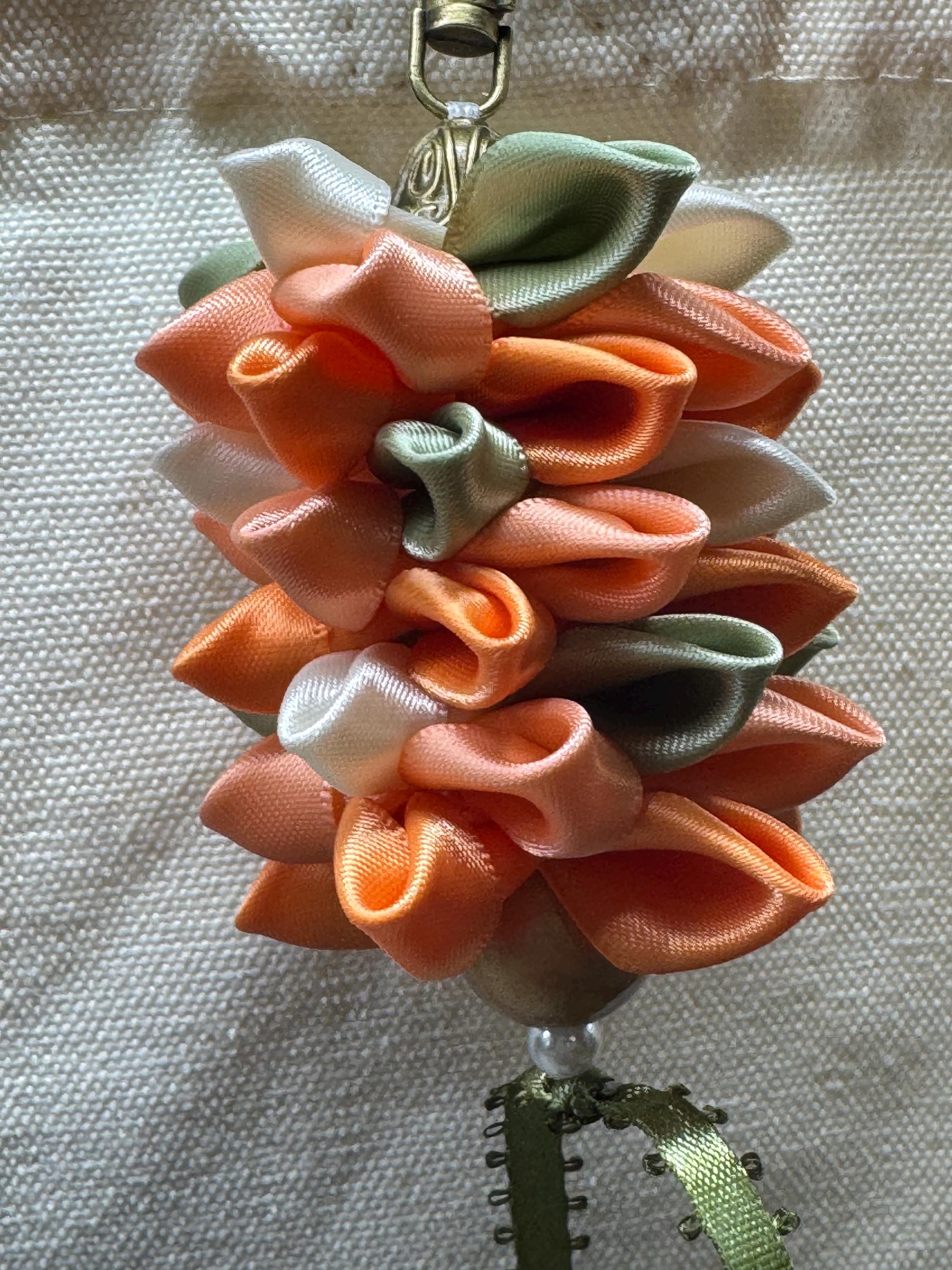 Ribbon Lei Keychain - Orange and Green - Etsy