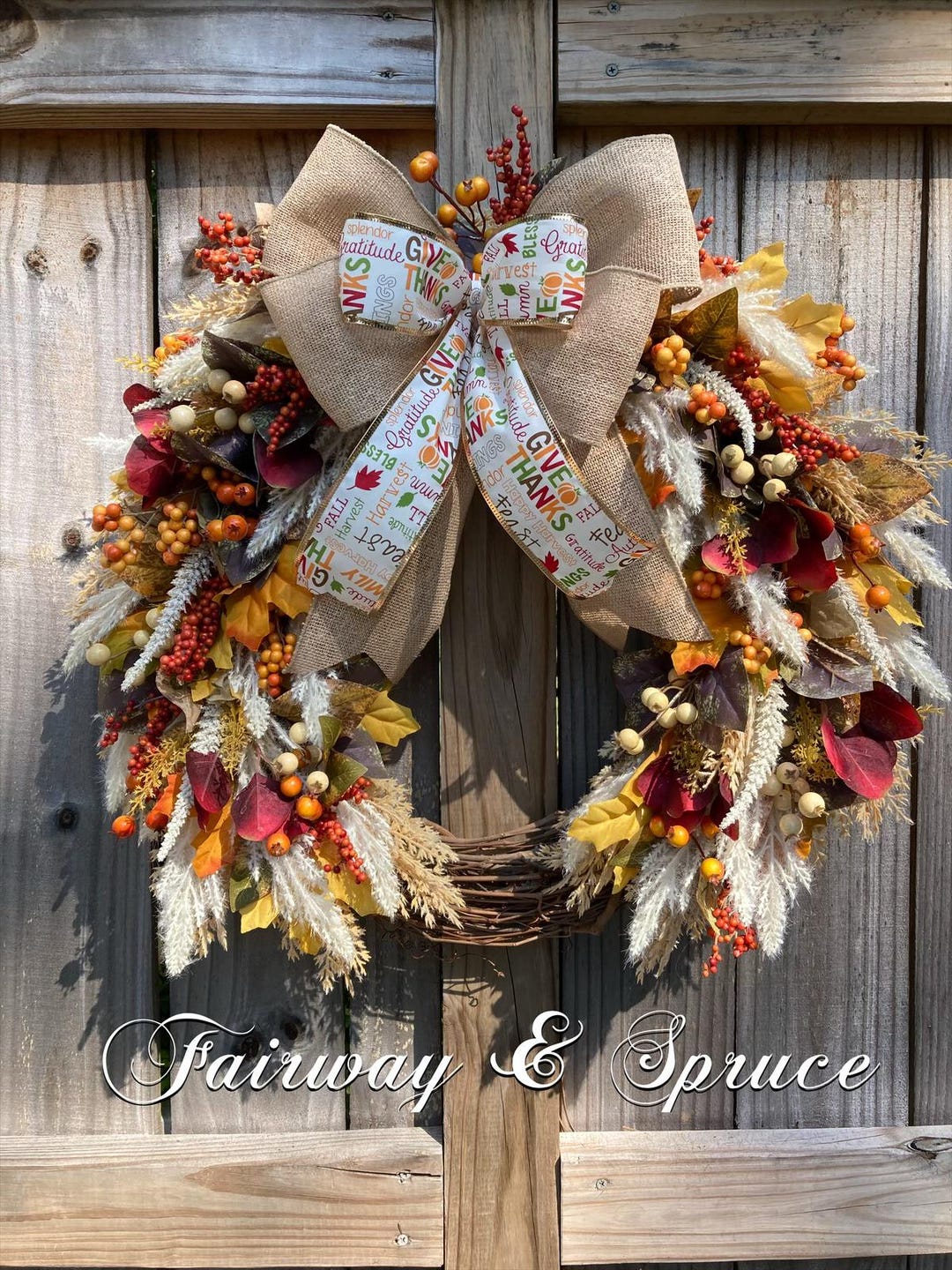Fall "give Thanks" Grapevine Wreath - Etsy
