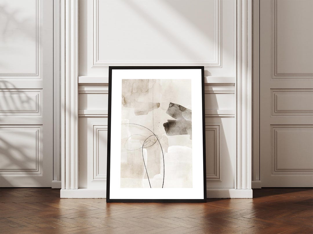 Abstract Neutral Framed Poster | Large Beige Watercolor Wall Art Print ...