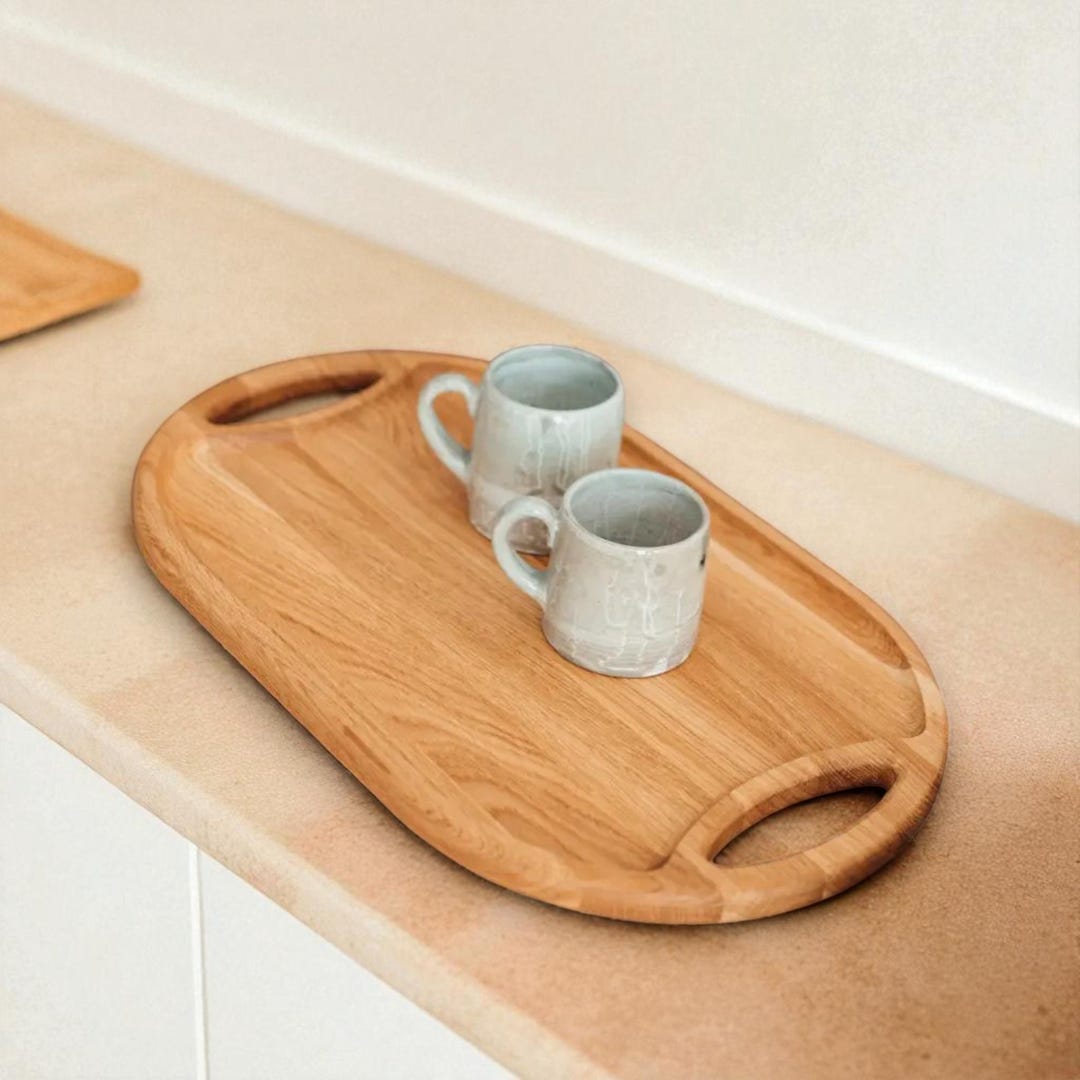 Handmade Oak Serving Tray With Handles – Rustic Breakfast Platter - Etsy