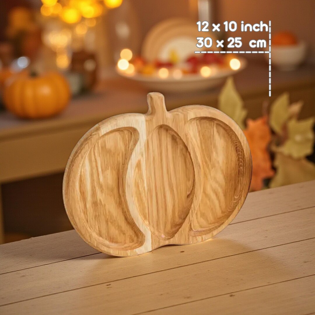 Wooden Oak Halloween Pumpkin Snack Tray 12x10in Divided Serving Plate ...