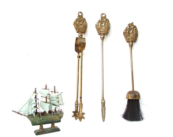 Vintage Fireplace Tools Nautical Brass Sailing Tall Ship Hearth Tool ...