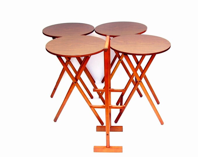 Mid Century Modern Folding TV Tray Table Set of 4 With Stand Vintage ...