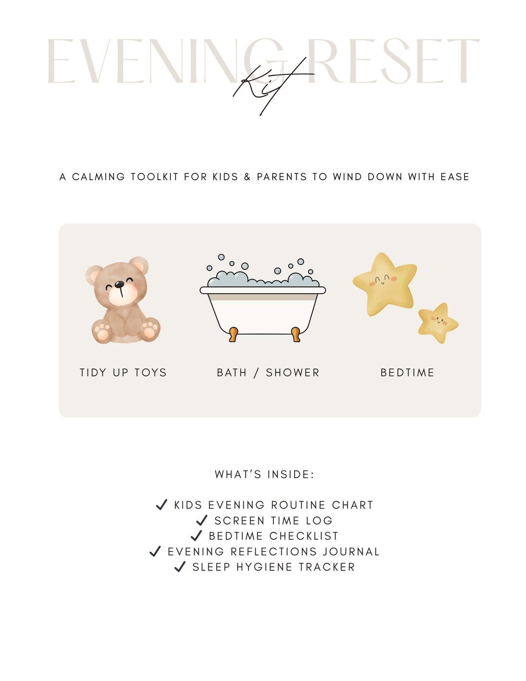 Evening Routine Printable Kit | Kids Bedtime Checklist, Sleep Hygiene ...