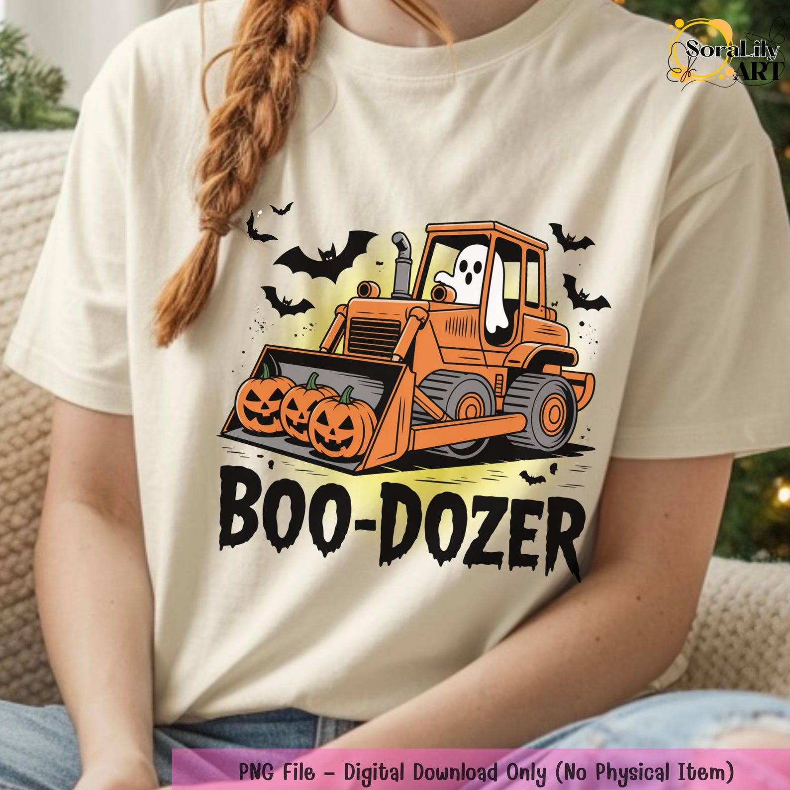 Boo-dozer Halloween PNG | Ghost Bulldozer Clipart With Pumpkins & Bats ...