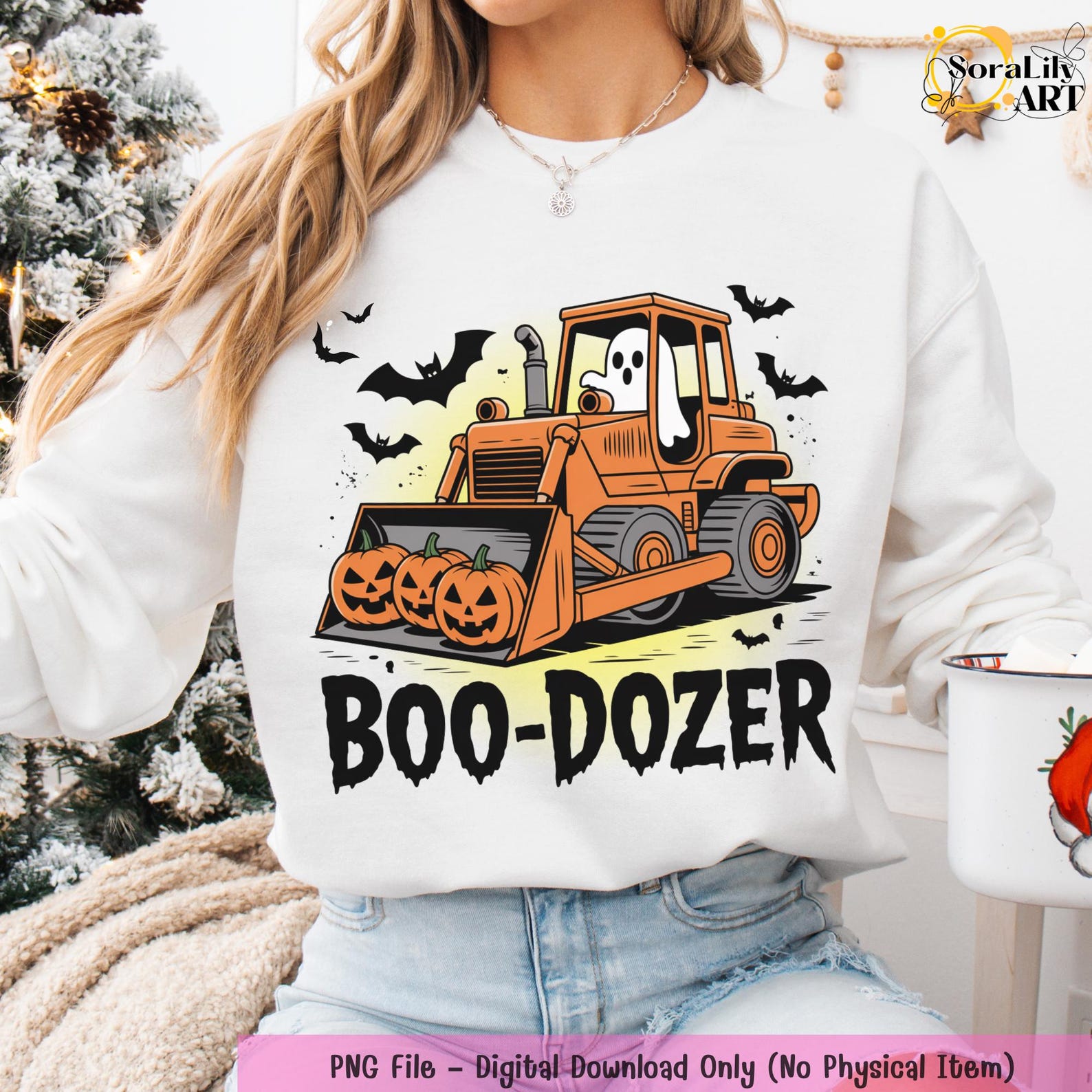 Boo-dozer Halloween PNG | Ghost Bulldozer Clipart With Pumpkins & Bats ...