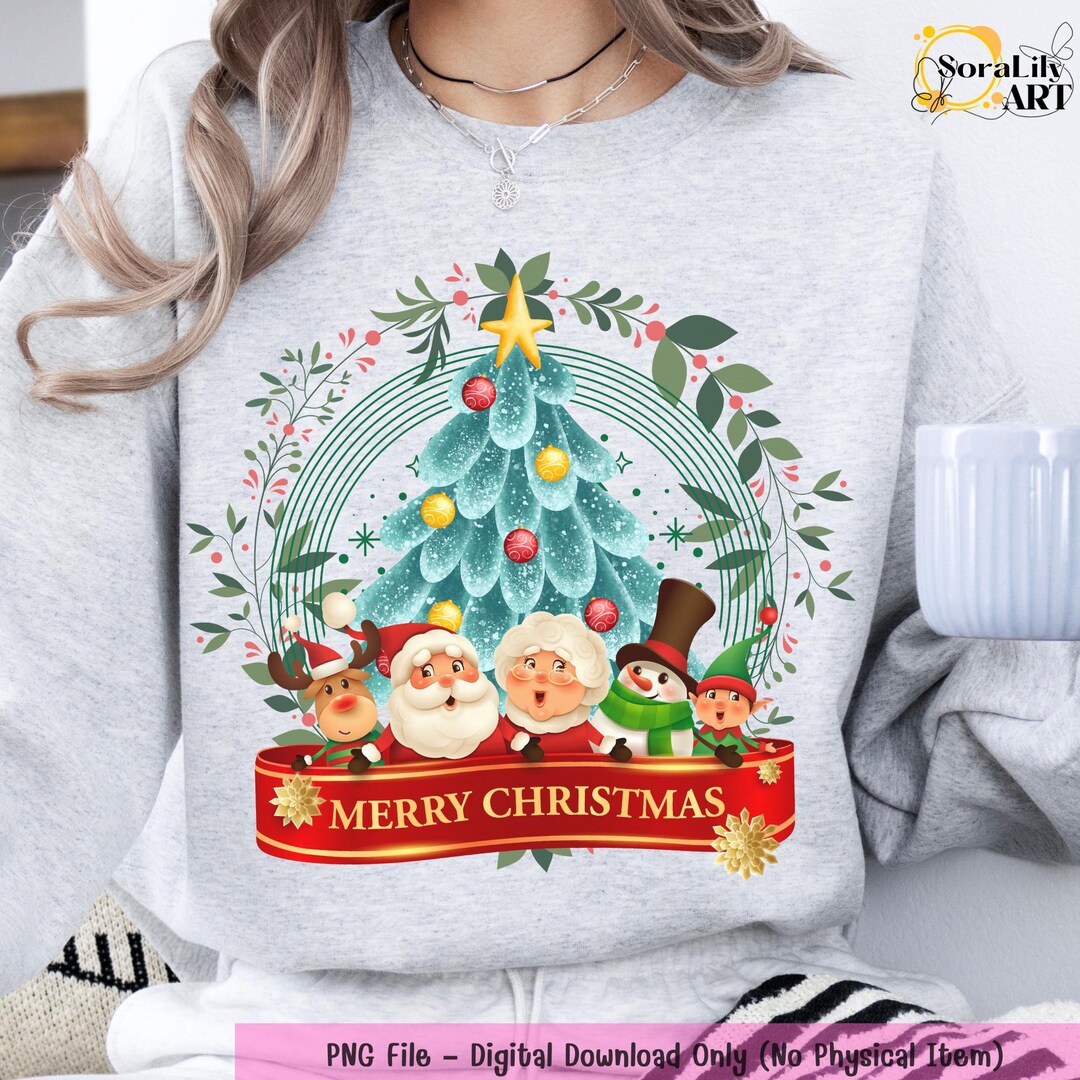 Cute Santa & Friends PNG | Merry Christmas Banner Clipart With Tree for ...