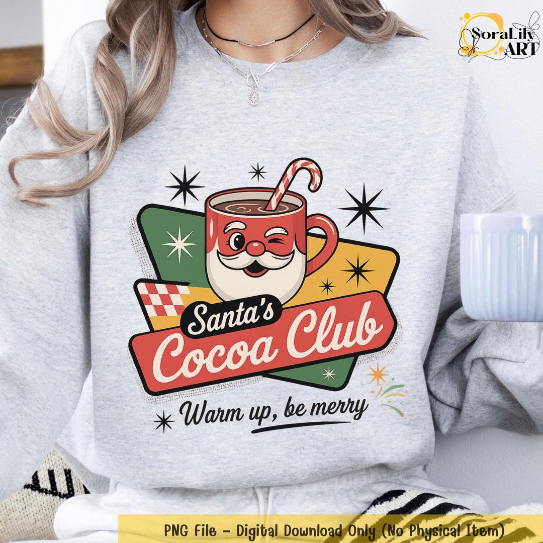 Retro Santa's Cocoa Club PNG: Christmas Mug Clipart (digital Download ...