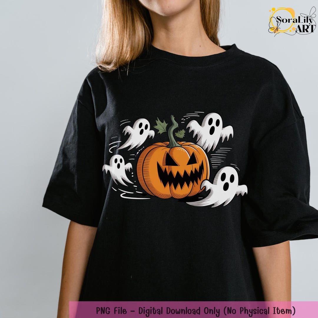 Halloween Shirt PNG: Spooky-cute ,pumpkin Chasing Ghosts (digital ...