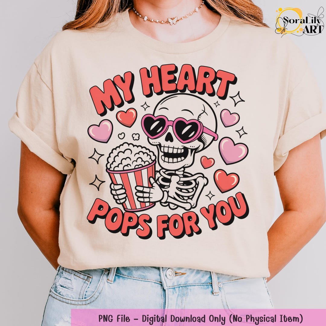 My Heart Pops for You PNG: Valentine Popcorn Clipart (digital Download ...