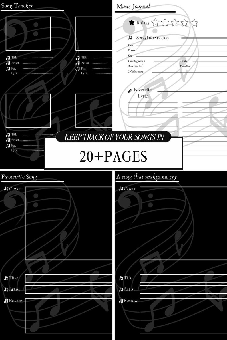Editable Music Journal Template – Canva Song Tracker, Favorite Songs ...