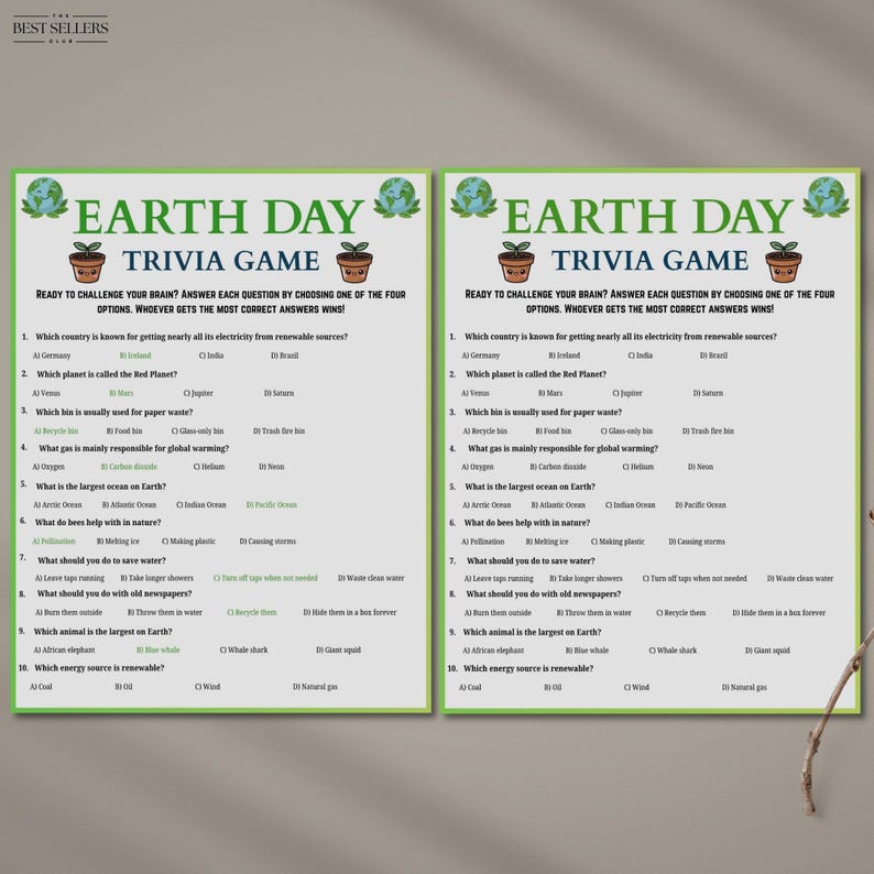 Earth Day Trivia Game Printable, Fun Earth Day Activities for Kids ...