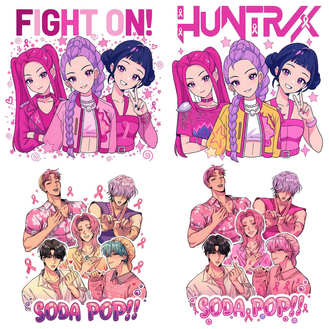 Kpop Demon Huntrix Breast Cancer Awareness PNG Bundle,kpop Pink Ribbon ...