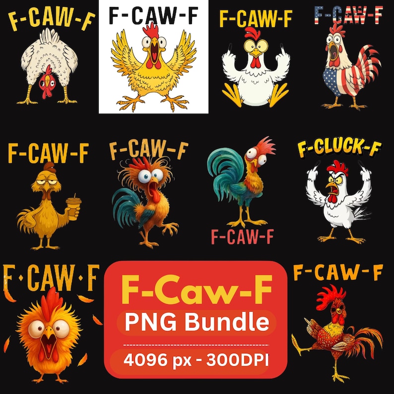 Trendy Funny F-caw-f Chicken Bundle PNG Funny Screaming Chicken PNG ...