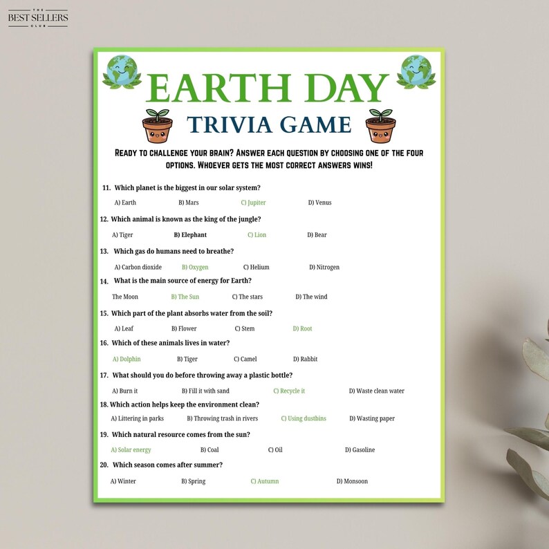 Earth Day Trivia Game Printable, Fun Earth Day Activities for Kids ...