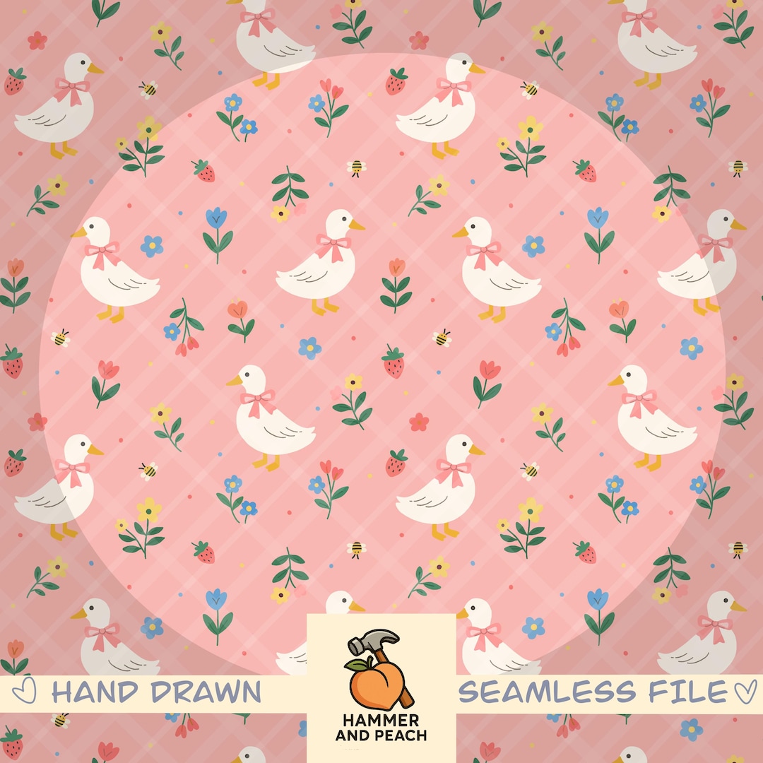 Strawberry Goose – Retro Pink Seamless Pattern – Digital Download (12”× ...