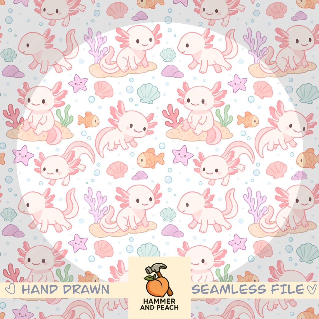 Kawaii Axolotls Seamless Digital Pattern | Digital Download PNG - Etsy