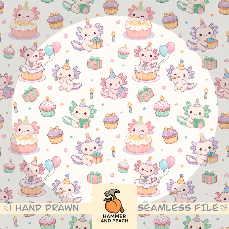 Birthday Axolotls Seamless Pattern | Digital Download PNG - Etsy