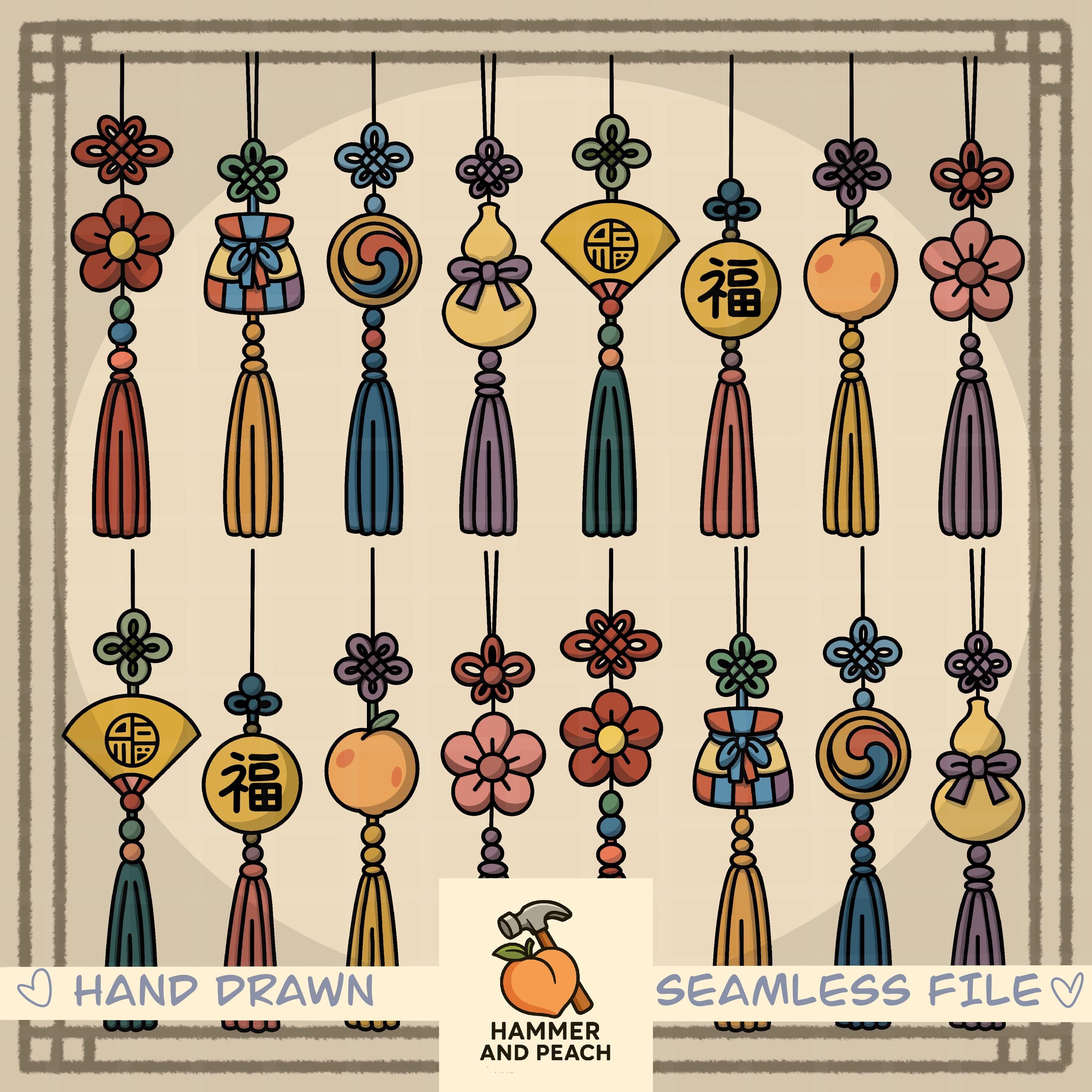 Korean Norigae Seamless Pattern: Hand-drawn Design for Fabric (PNG ...
