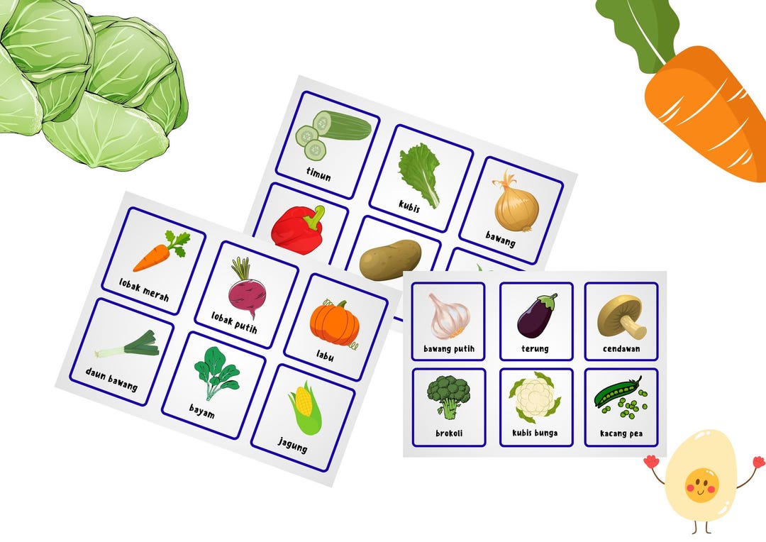 Vegetables (malay) - Flashcard - Etsy