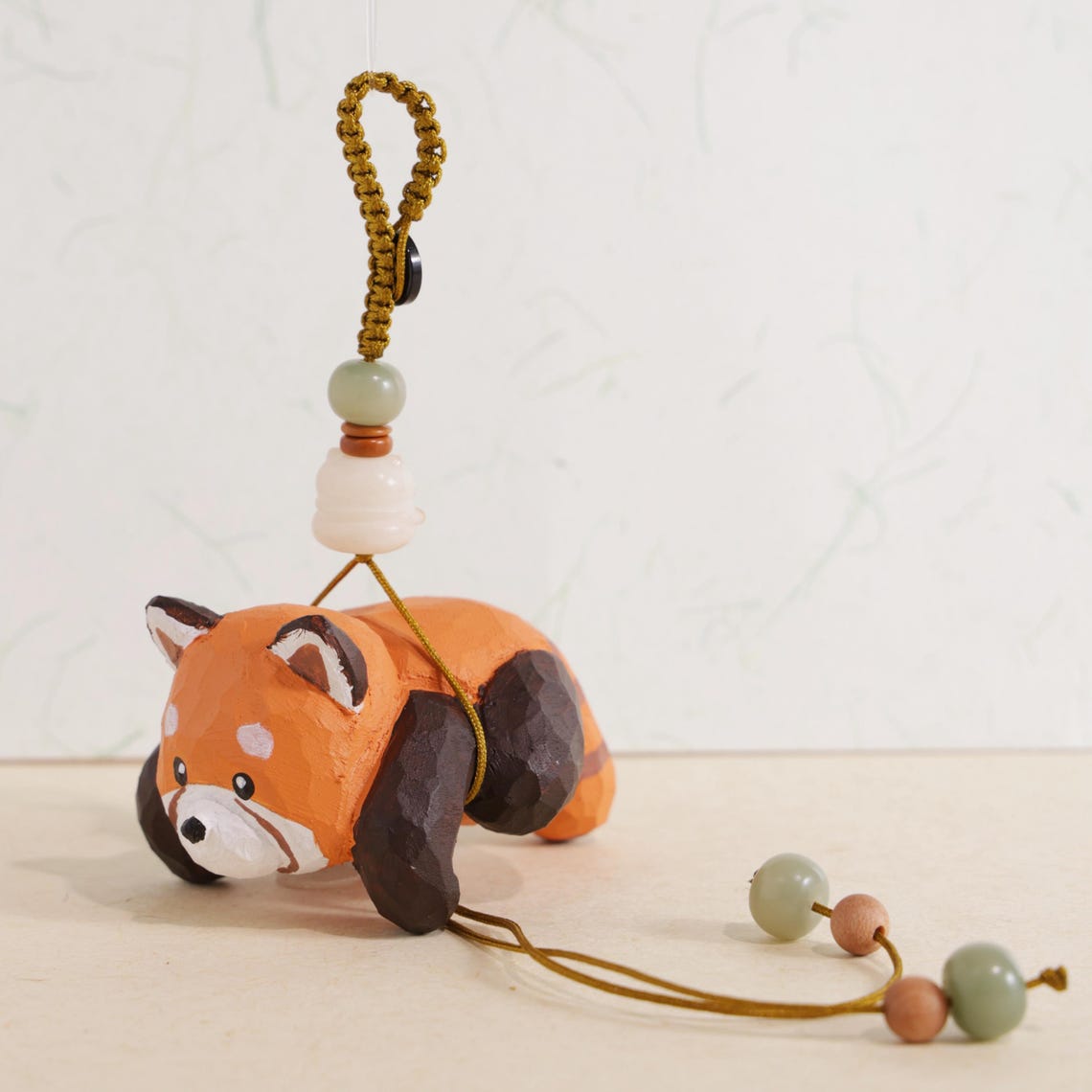 Handmade Wooden Carving Red Panda Keychain, Wooden Red Panda Ornament ...
