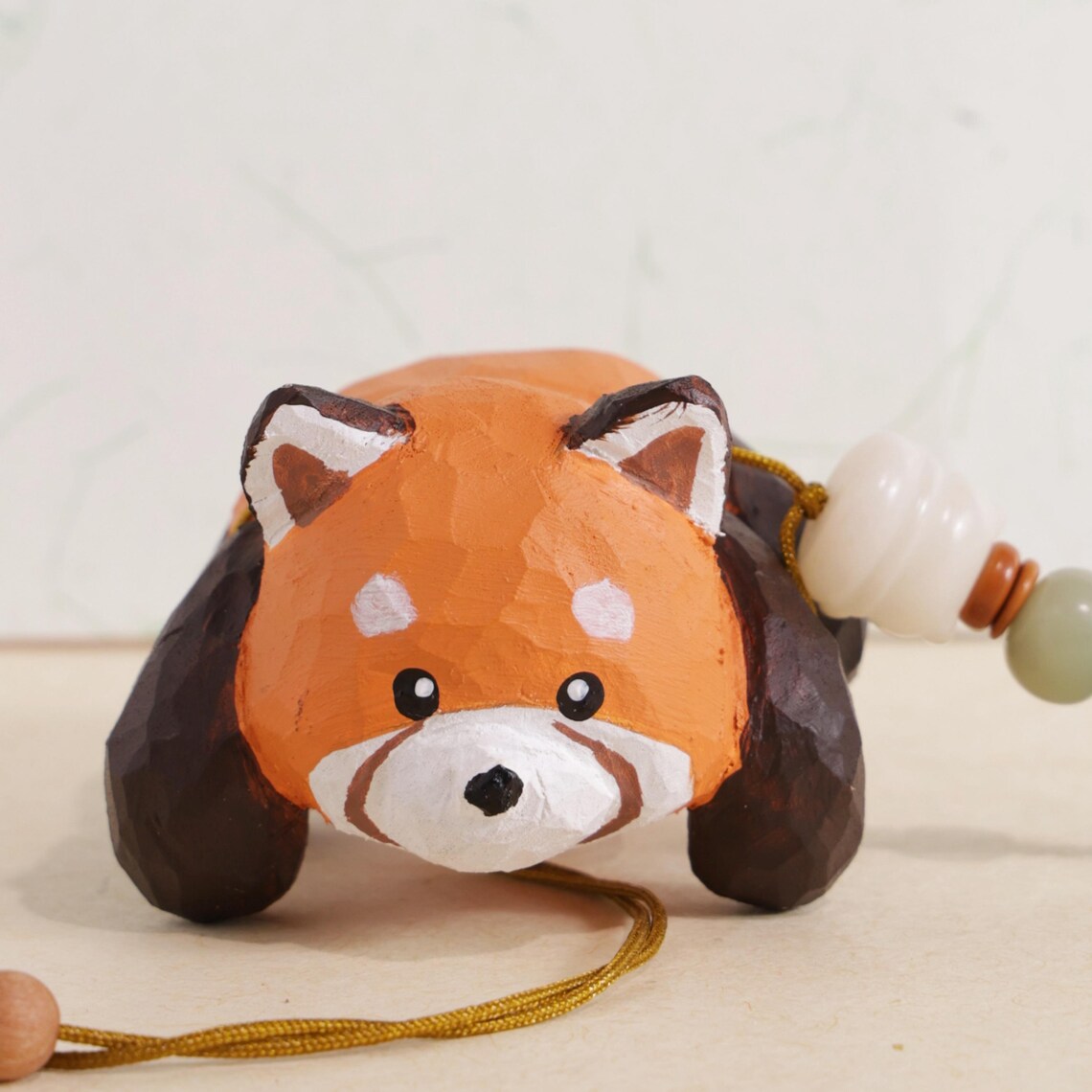 Handmade Wooden Carving Red Panda Keychain, Wooden Red Panda Ornament ...