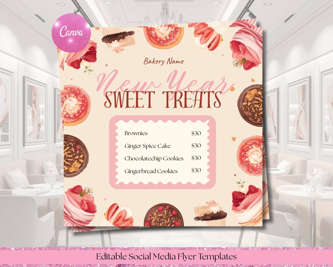 New Year Sweet Treats Flyer | Editable Canva Template - Etsy