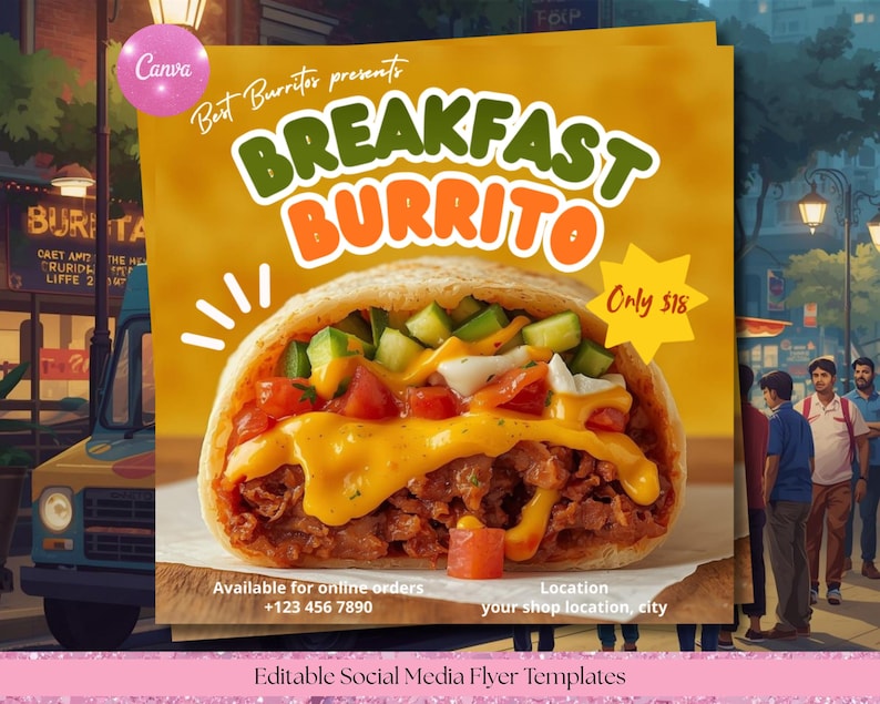 Editable Breakfast Burrito Menu Template | Food Truck Menu (canva ...