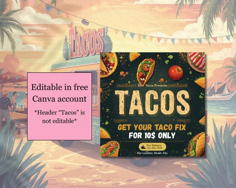 Editable Taco Menu Template | Mexican Restaurant Flyer (canva Download ...