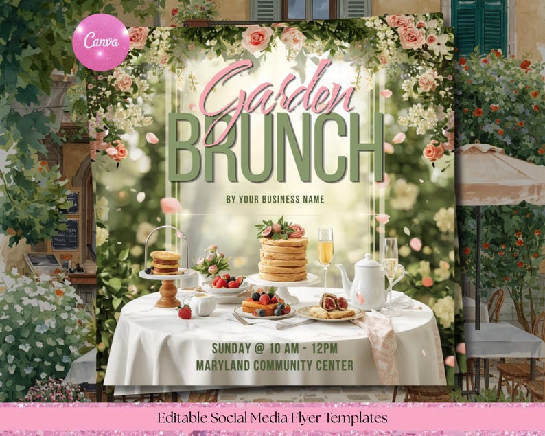 Floral Garden Brunch Flyer Template, Outdoor Cafe Promotion (canva ...