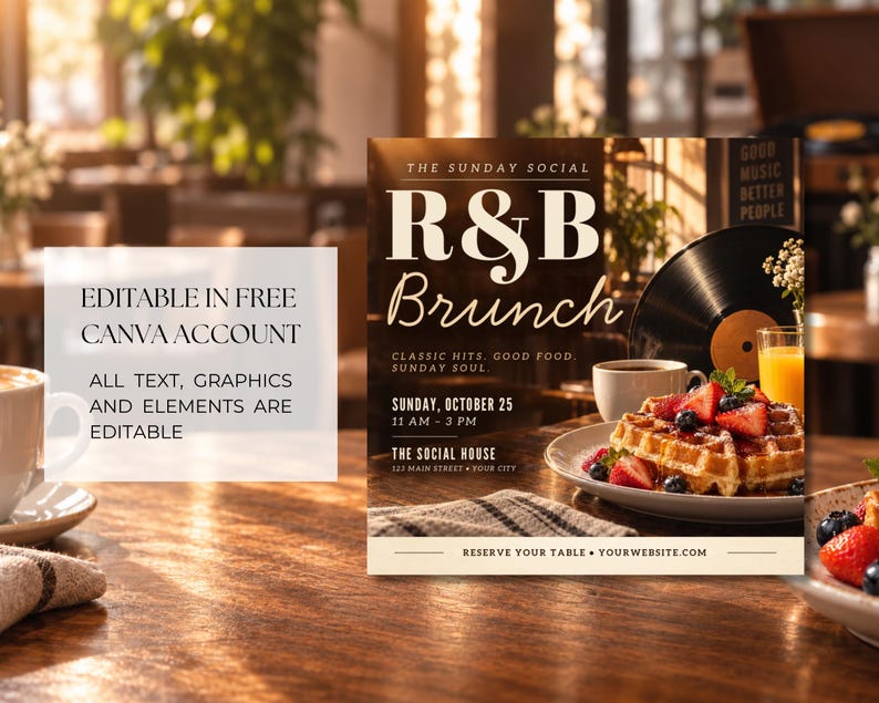R&B Brunch Flyer Template, Editable Canva Sunday Party Invitation, Soul ...