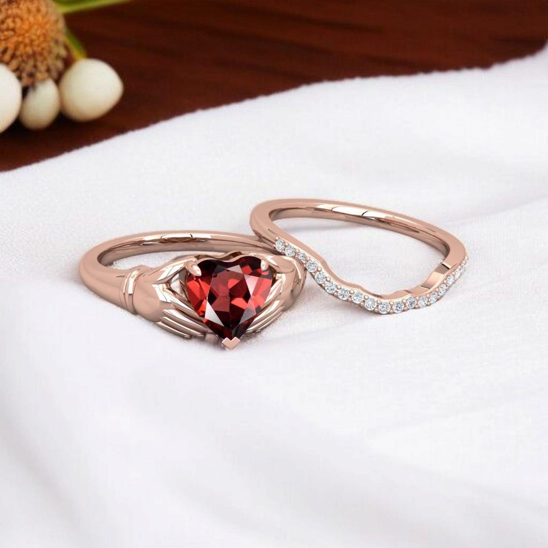 Red Garnet Claddagh Ring for Women, Wedding Engagement Ring, Claddagh ...