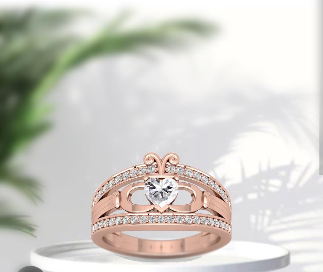 Beautiful Moissanite Claddagh Ring With Diamond Accents Heart Gemstone ...