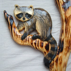 RED FOX & RACCOON, Cub, Wood Carving, Chainsaw Carving, Log Cabin Decor ...