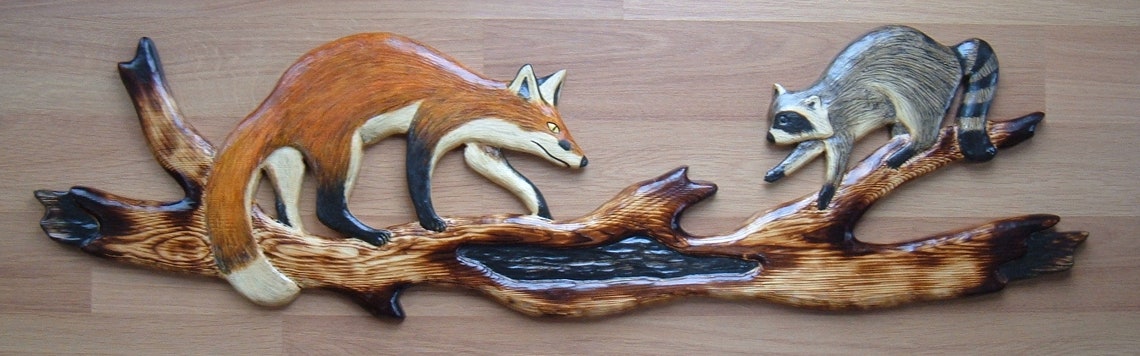 Red Fox, Wood Carving ,chainsaw Carving, Log Cabin Decor, Wall Art ...